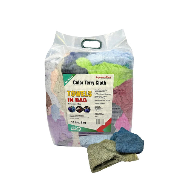 Recycled Color Terry Towel Cleaning Rags - 10 lbs. Bag — Wiping Hub