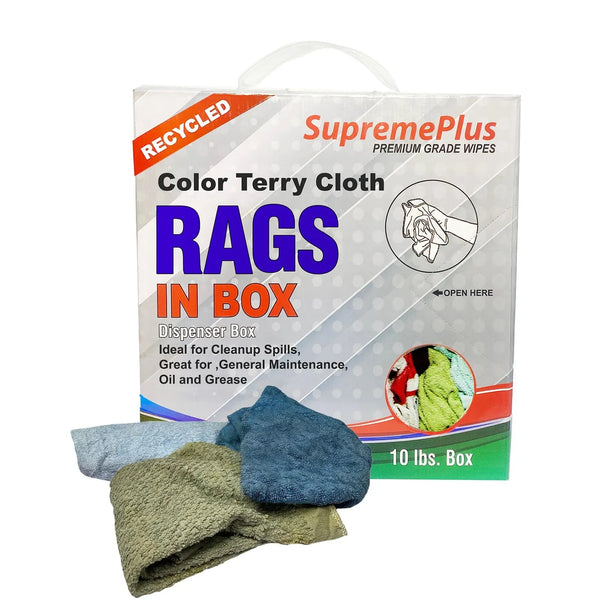 Recycled Color Terry Towel Cleaning Rags - 10 lbs. Compressed Box ...