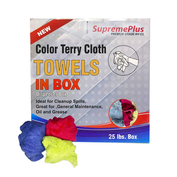 New Color Terry Towel Cleaning Rags - 25 lbs. Compressed Box — Wiping Hub