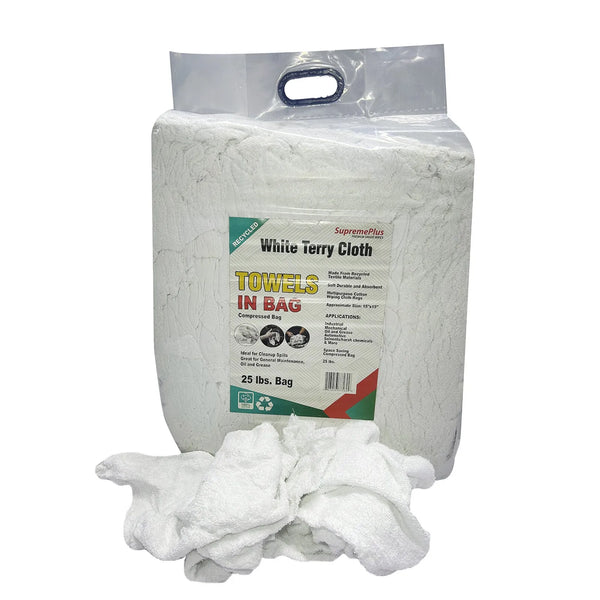 Recycled White Terry Towel Cleaning Rags 25 lbs. Bag — Wiping Hub